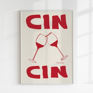 Cin Cin Print - Retro Wine Print - Bar Cart Art - Retro Cocktail Poster ...