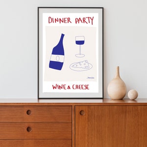 Dinner Party Poster Vintage Food Poster Wine and Cheese Print Retro ...