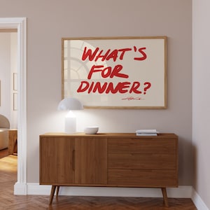 Horizontal What's for Dinner Poster, Red Kitchen Wall Art, Typography ...