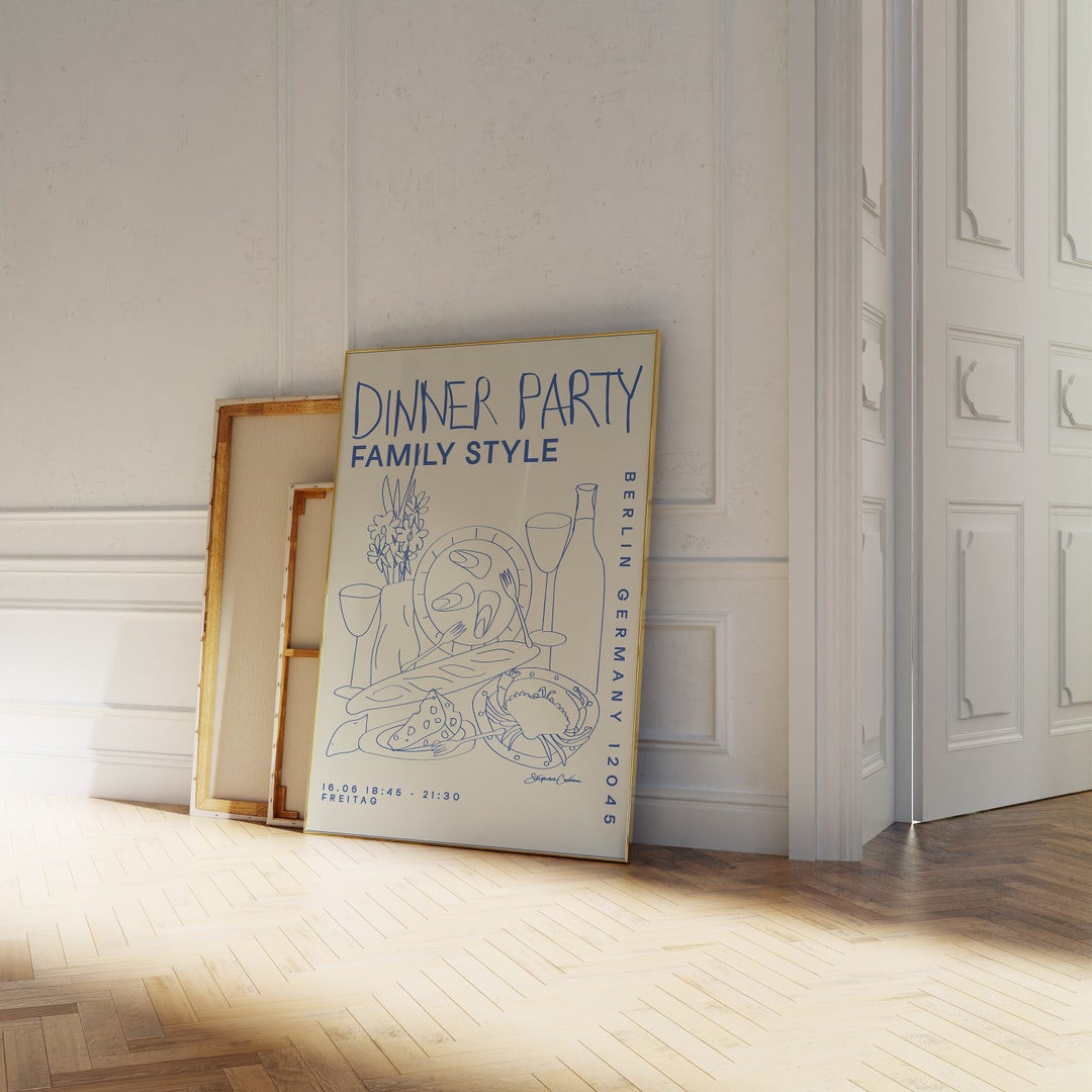 Retro Dinner Party Poster: Seafood & Wine Bar Cart Print - Etsy