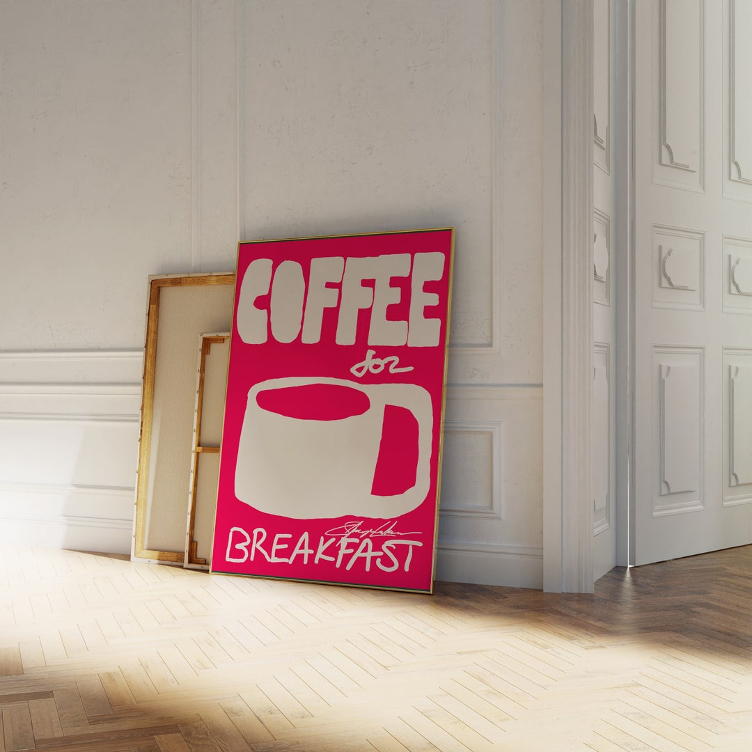 Retro Coffee for Breakfast Poster Print: Pink Kitchen Cafe Wall Art - Etsy