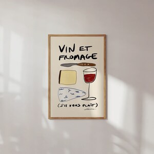 Vin Et Fromage Print - Retro Wine Print - Bar Cart Art - Retro Cocktail ...