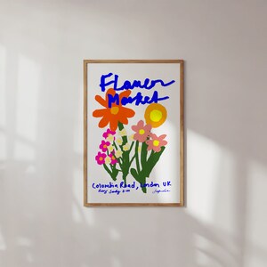 Flower Market Poster - Retro Floral Print - Abstract Botanical Flowers ...