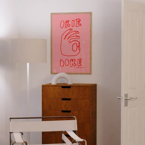 Okie Doke Print, Mid Century Print, Aesthetic Wall Art, Trendy Pink and ...