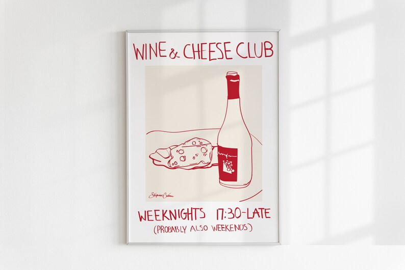 Wine and Cheese Club Poster Vintage Food Poster Wine Print - Etsy