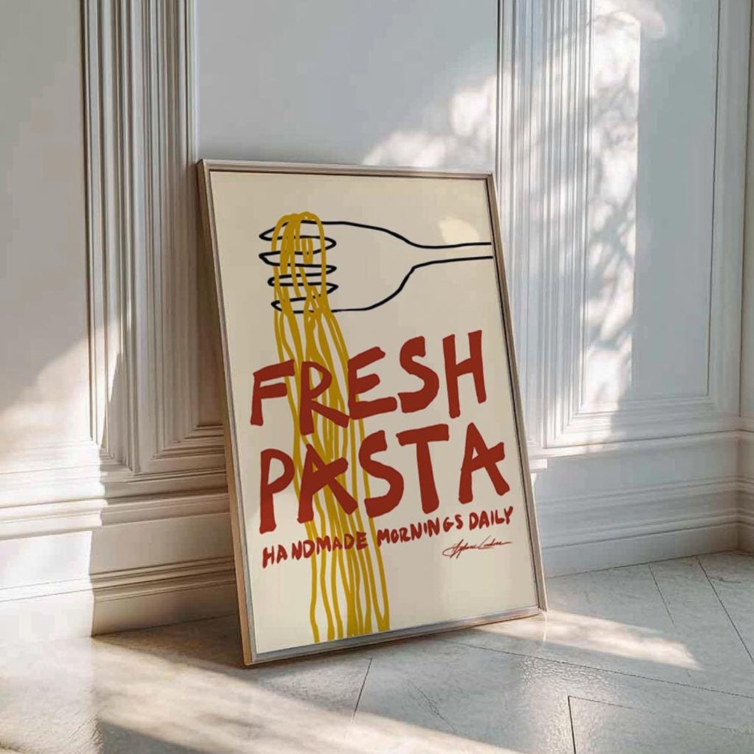 Fresh Pasta Poster, Spaghetti Print, Food Print, Modern Kitchen Decor ...