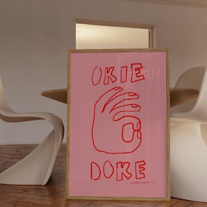 Okie Doke Print, Mid Century Print, Aesthetic Wall Art, Trendy Pink and ...