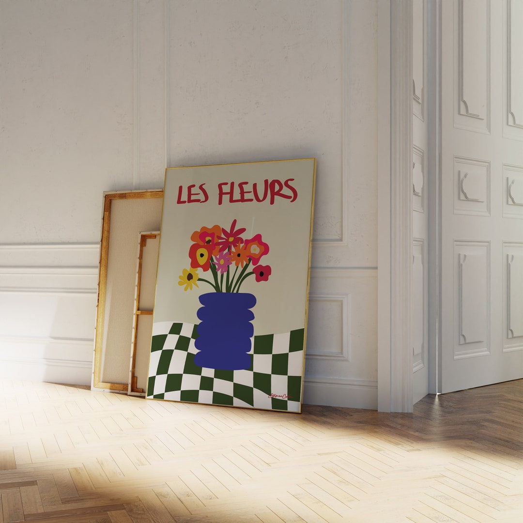 Flower Market Poster - Retro Floral Print - Abstract Botanical Flowers ...