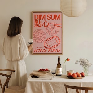 Dim Sum Poster, Retro Asian Food Poster, Dumplings, Bar Cart Decor ...