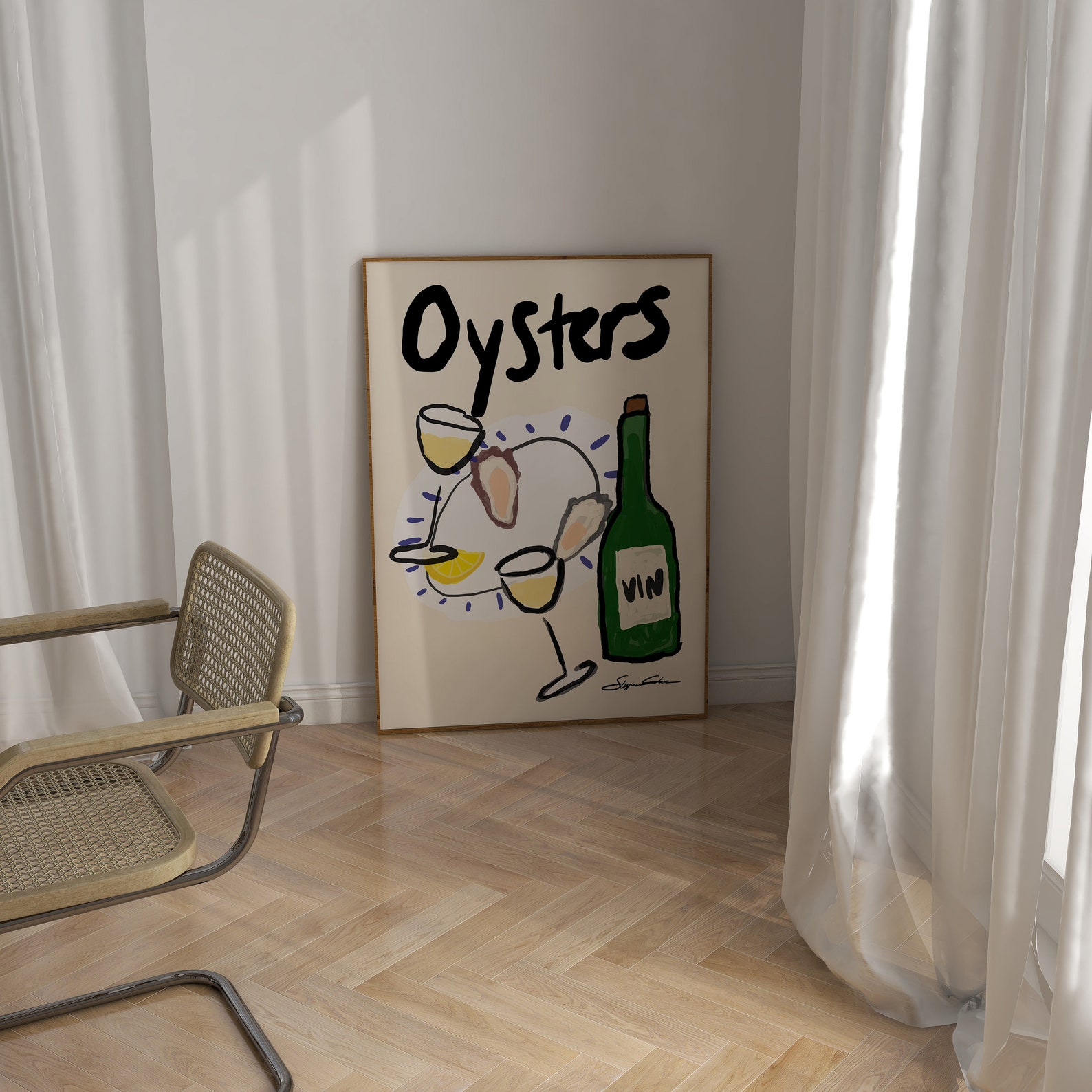Oysters and Wine Poster Retro Drink Poster Seafood Poster Bar Cart ...