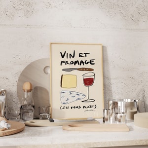 Vin Et Fromage Print - Retro Wine Print - Bar Cart Art - Retro Cocktail ...