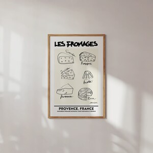 Les Fromages Poster - French Cheeses Sketch - Types of Cheese ...