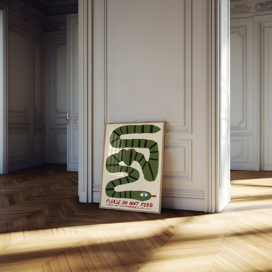 FRAMED Do Not Feed the Snake Print, Trendy Handdrawn Art, Mid Century ...
