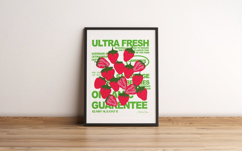 Strawberry Poster Fruit Poster Pop Art Print Food - Etsy