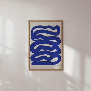 Blue Squiggle Poster, Abstract Blue Poster, Blue Contemporary Art Print ...
