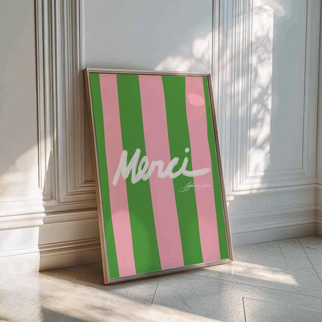 Merci Print, Preppy Striped Art, Bold Typography, French Typography Art ...