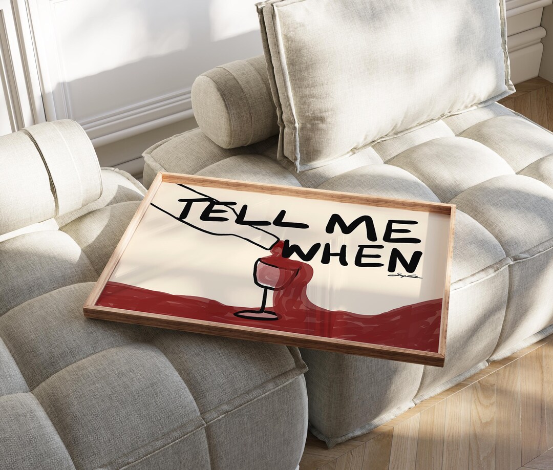 Framed 'tell Me When' Wine Print: Retro Bar Cart Art - Etsy