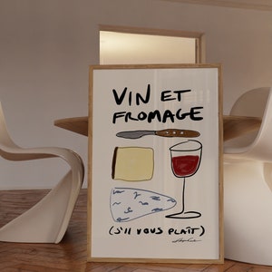 Vin Et Fromage Print - Retro Wine Print - Bar Cart Art - Retro Cocktail ...