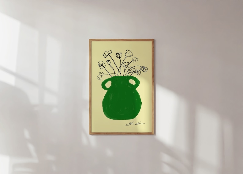 Green Vase Floral Poster Print: Retro Botanical Wall Art - Etsy