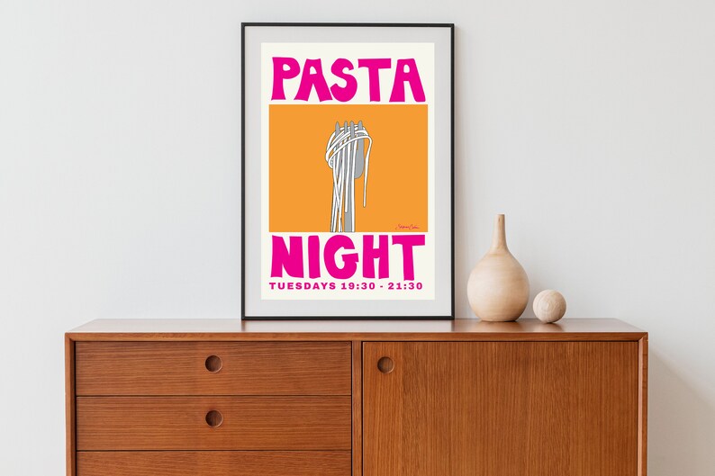 Pasta Night Poster Spaghetti Poster Food Print Modern - Etsy