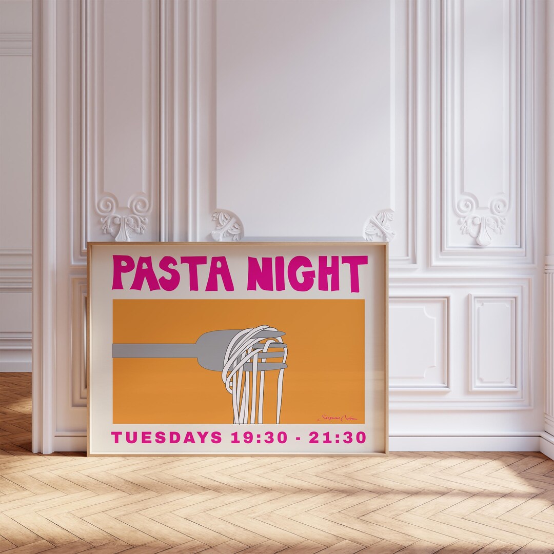 Pasta Night Poster: Modern Kitchen Food Print, Retro Wall Art - Etsy UK