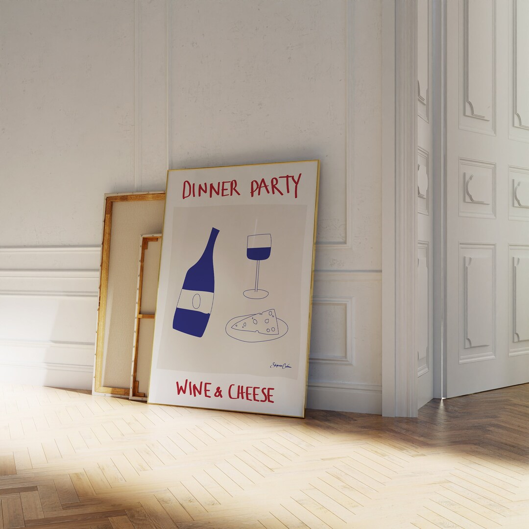 Dinner Party Poster Vintage Food Poster Wine and Cheese Print Retro ...
