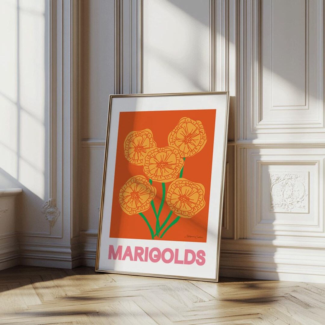 Marigolds Art Print: Retro Mid Century Modern Floral Wall Decor - Etsy