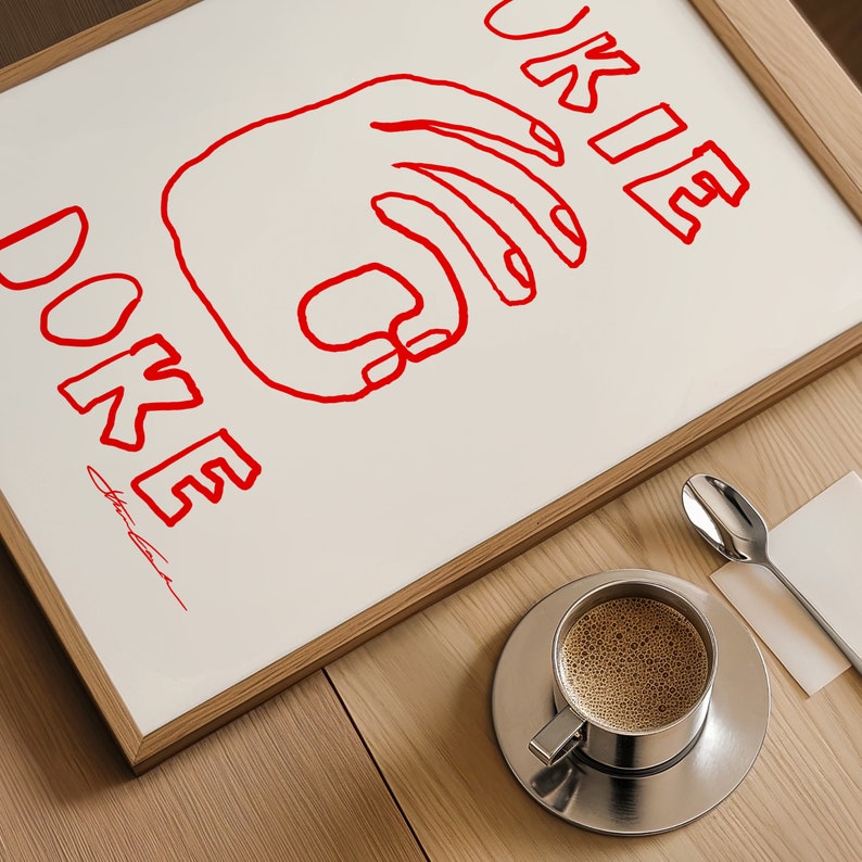 Okie Doke Print, Mid Century Modern Wall Art, Red Hand Typography ...