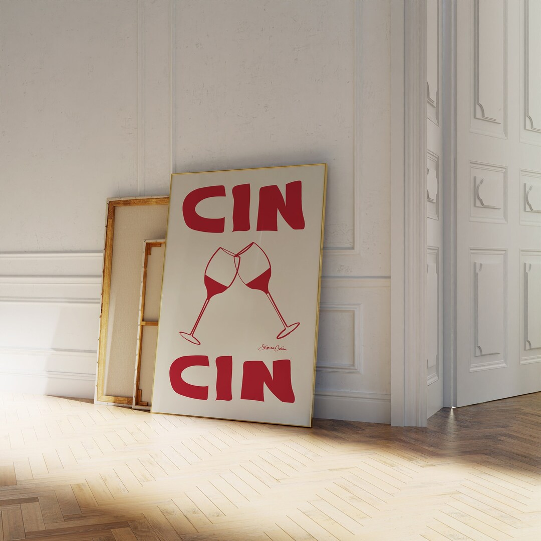 Cin Cin Print - Retro Wine Print - Bar Cart Art - Retro Cocktail Poster ...