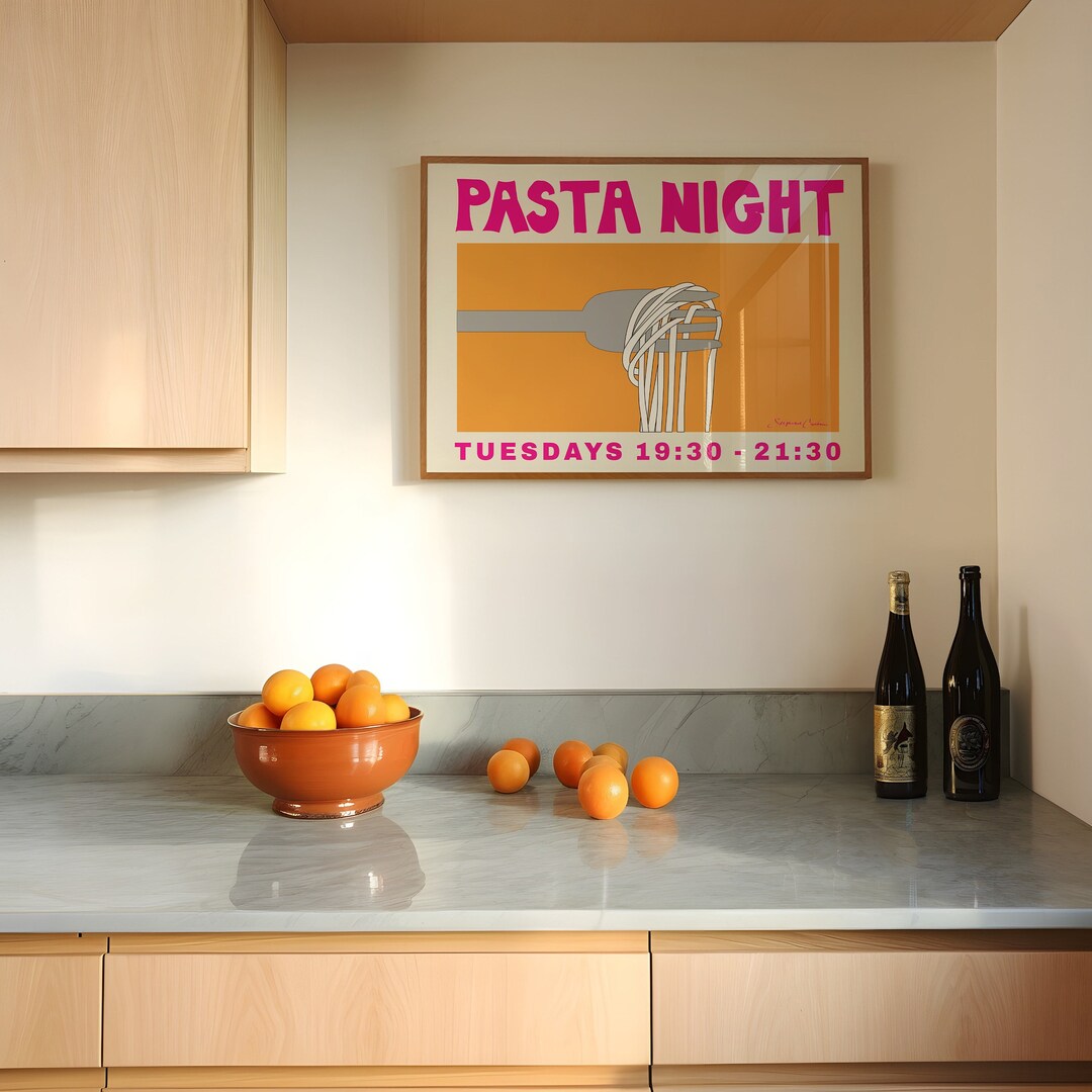 Pasta Night Horizontal Poster - Spaghetti Poster - Food Print - Modern ...