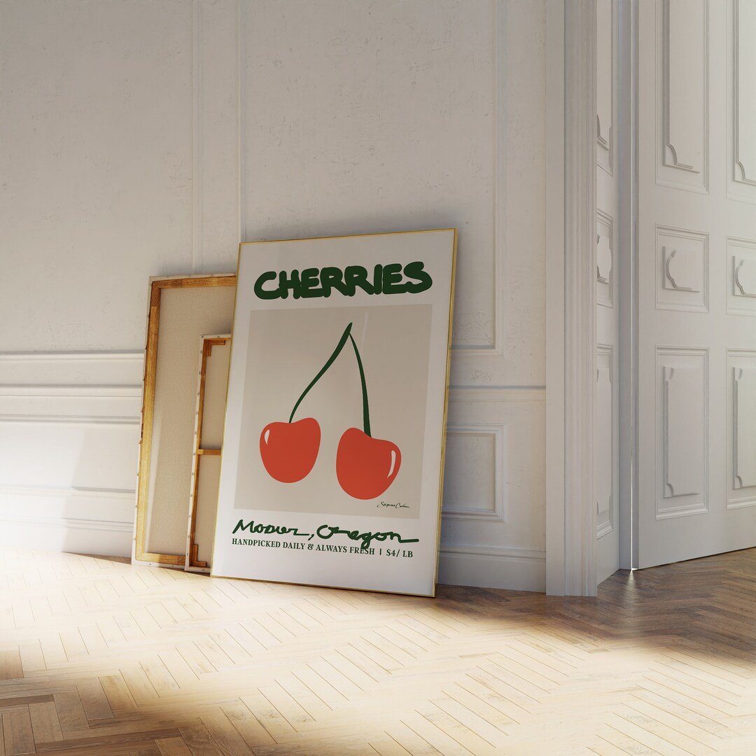 Fresh Cherries Poster - Fruit Poster - Modern Kitchen Art - Fruit Print ...