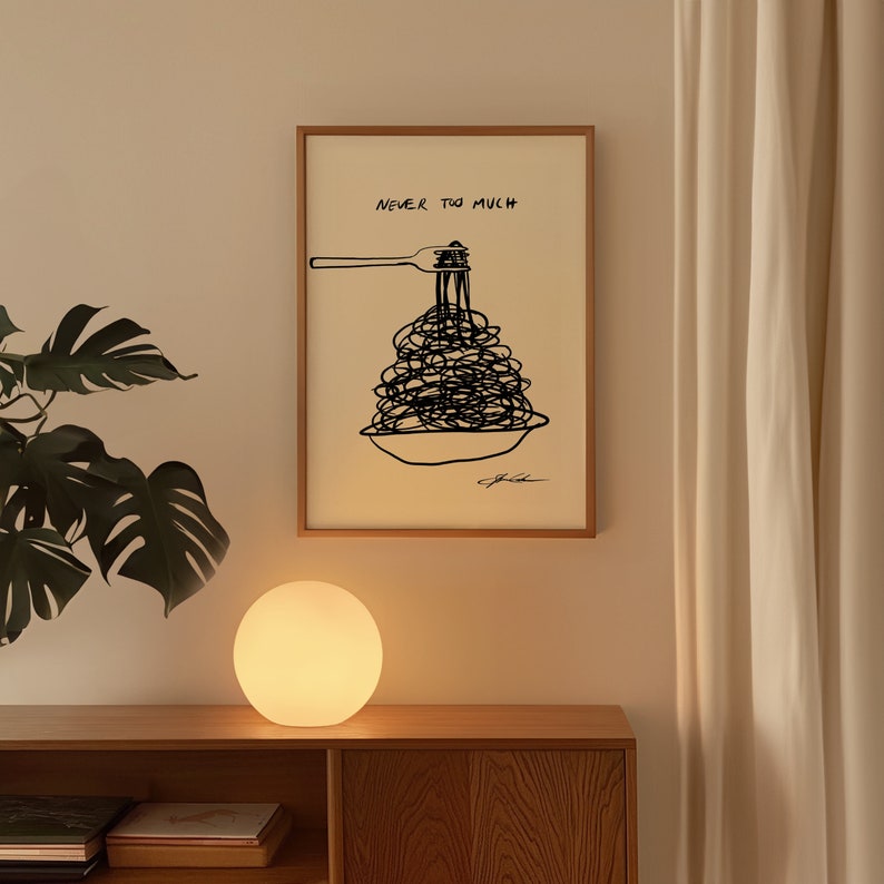 Never Too Much Spaghetti Poster: Retro Pasta Food Illustration for ...