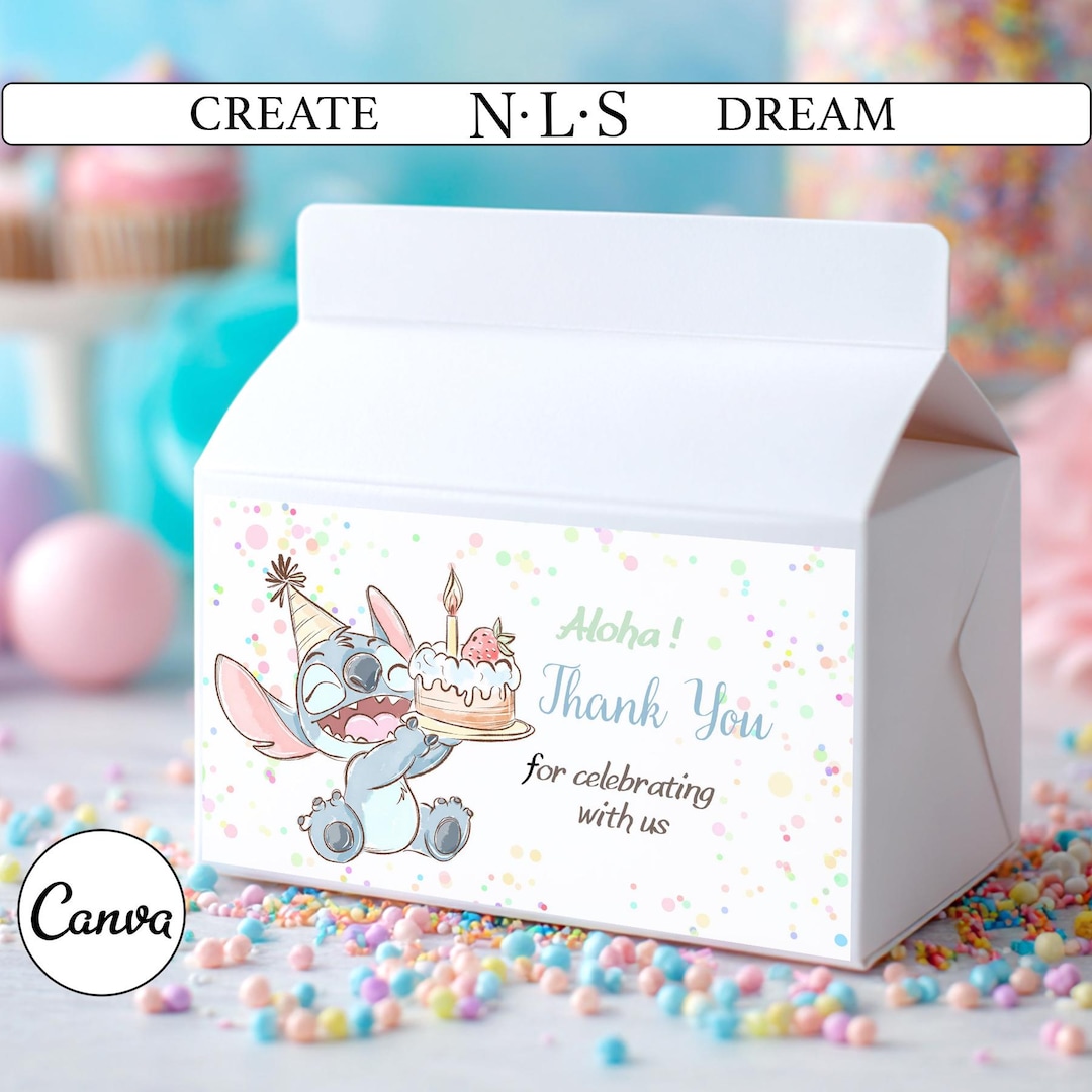 Stitch Aloha Birthday Gift Tag | Party Favor Box Label (canva Editable ...