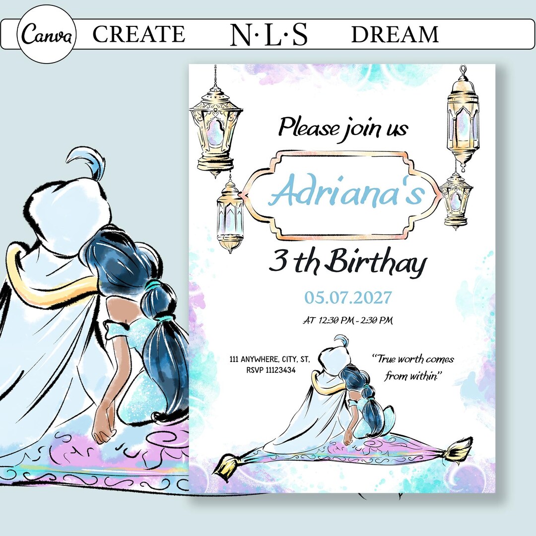 Princess Jasmine Birthday Invitation, Magical Birthday Party Decor ...
