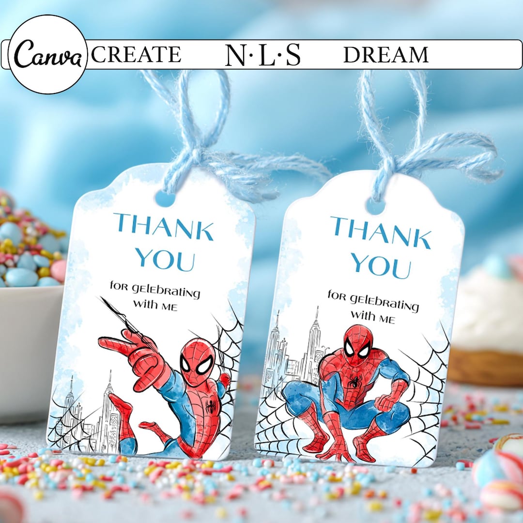 Spider Man Superhero Gift Tags | Editable Canva Template | Personalized ...