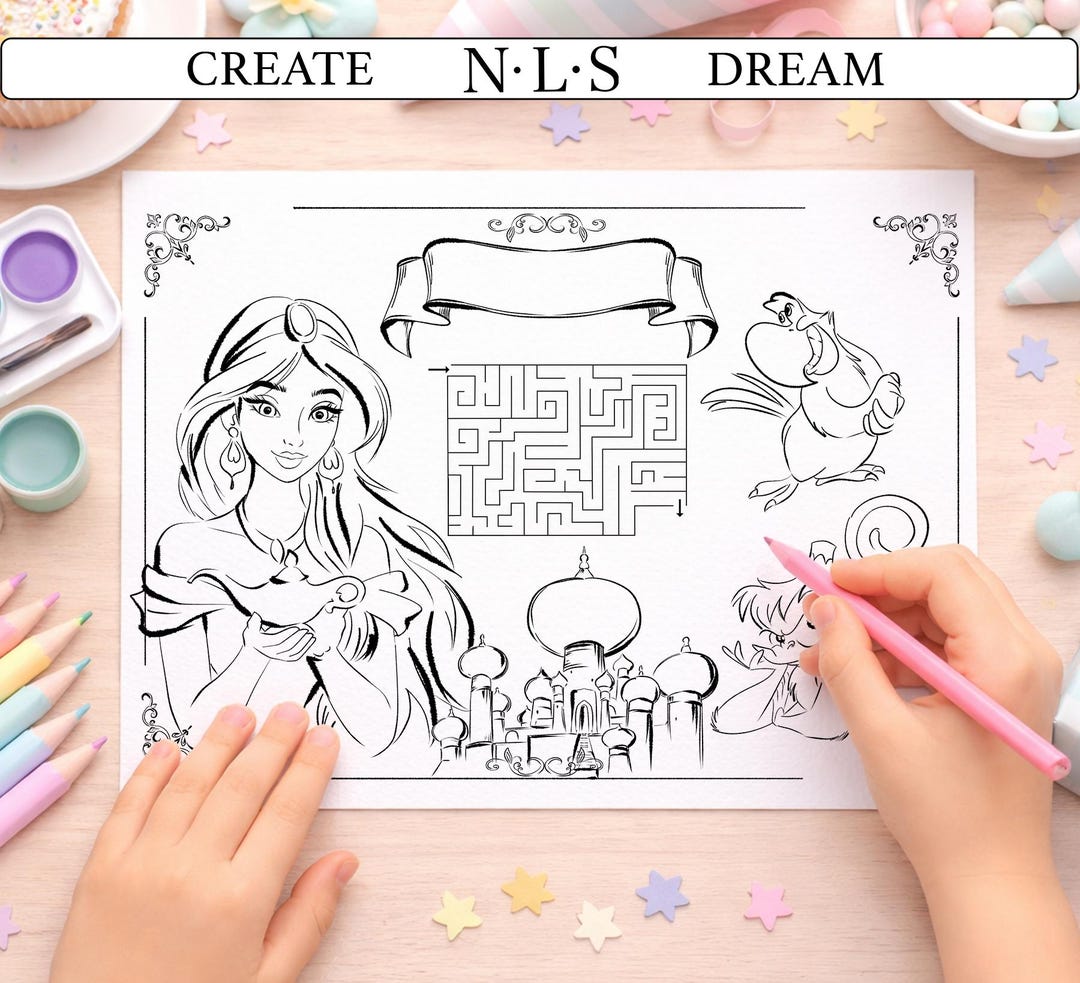 Princess Activity Placemat, Princess Placemat, Princess Coloring Sheet ...