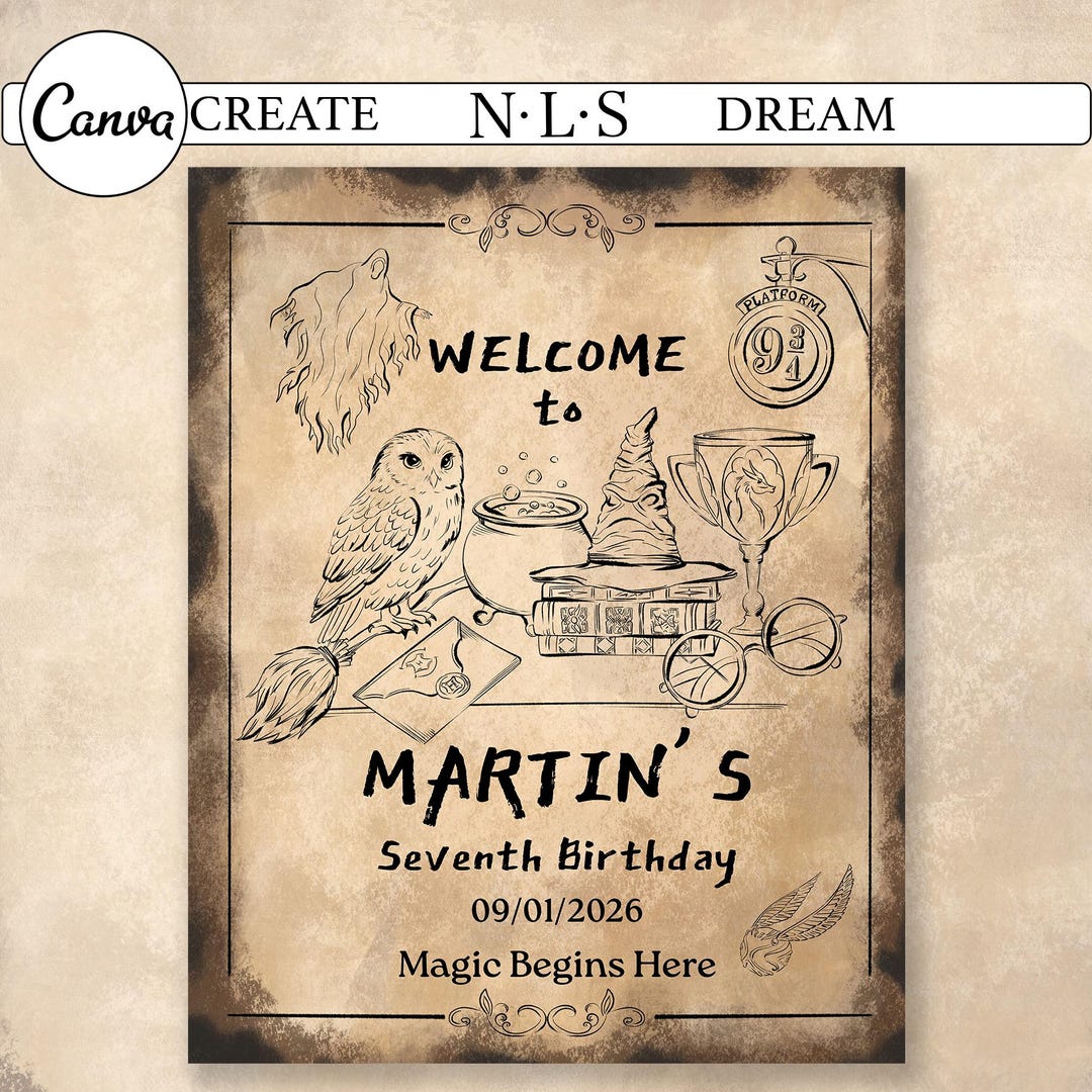 Magical Wizard School Welcome Sign | Editable Canva Template | Fantasy ...