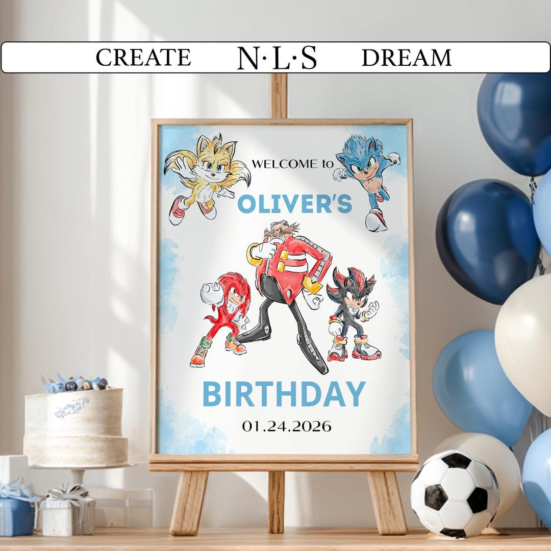 Sonic Birthday Welcome Sign | Personalized Party Decor (canva Template ...