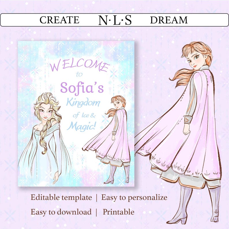 Editable Frozen Birthday Welcome Sign: Elsa and Anna Party Decor (canva ...