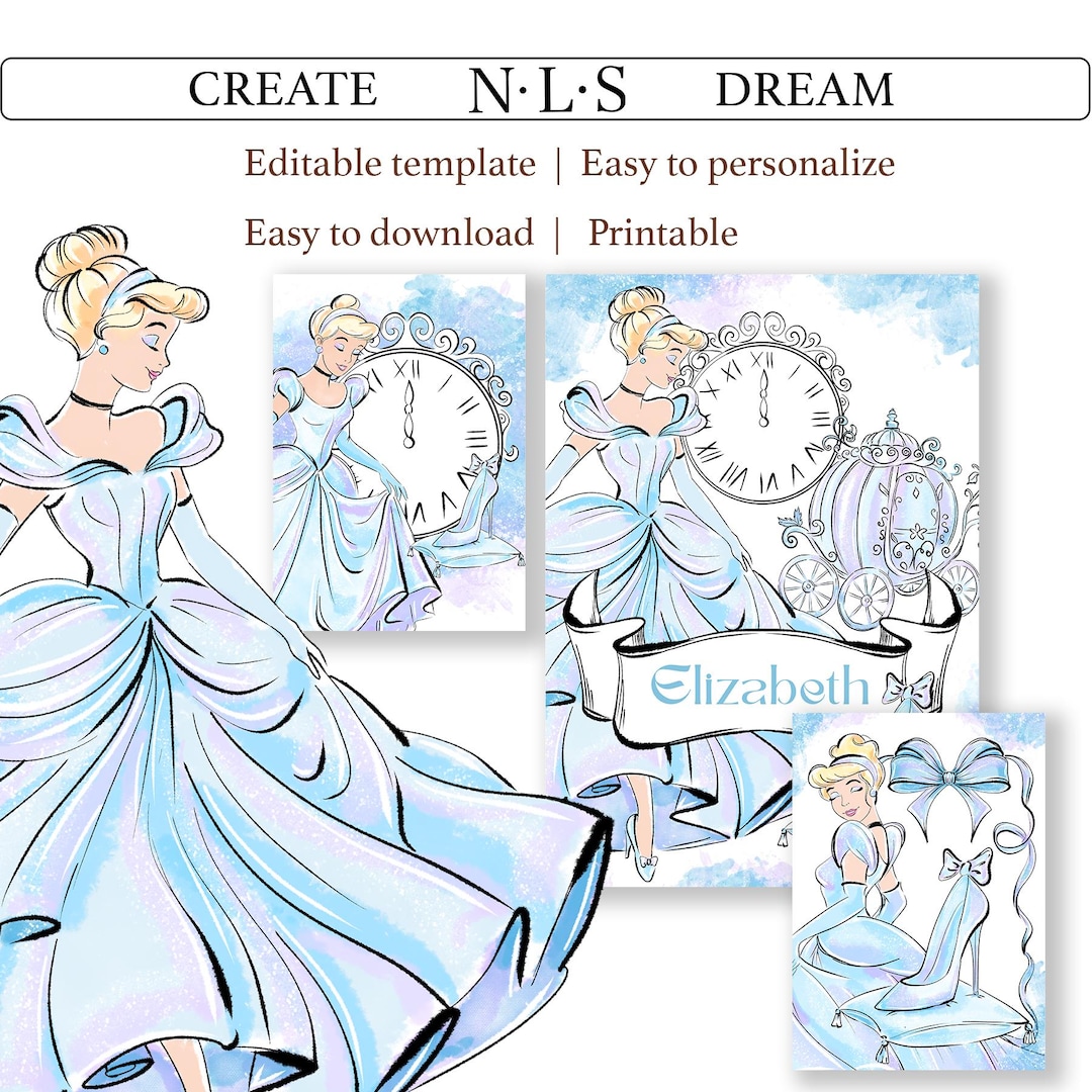 Personalized Cinderella Wall Art Posters Set of 3 JPG Editable Name ...