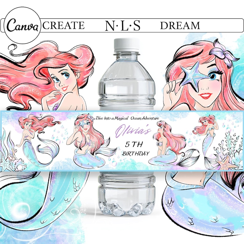 Mermaid Birthday Water Bottle Label | Under the Sea Party, Editable ...