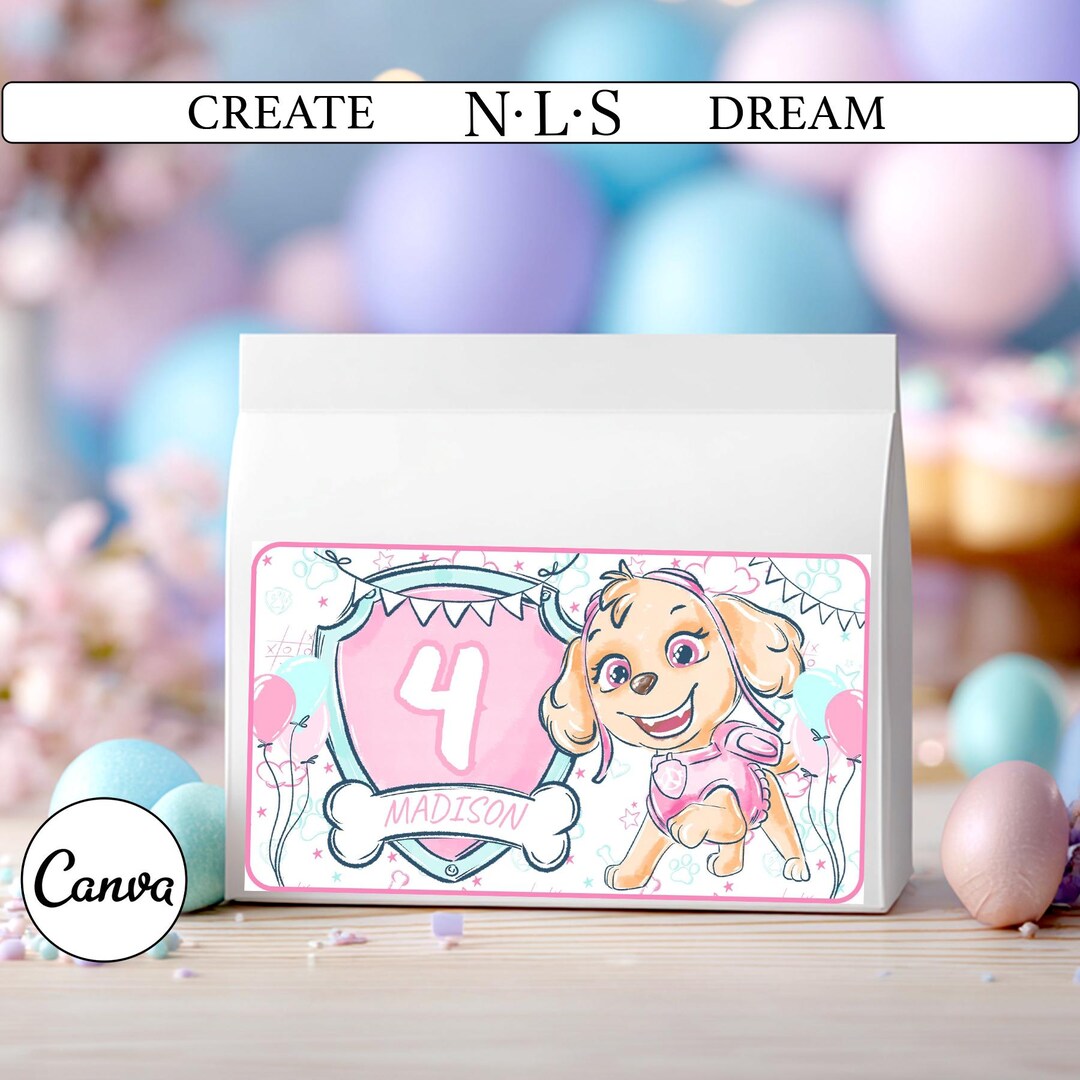 Paw Patrol Skye Favor Bag Labels | Editable Canva Template | Pink Puppy ...