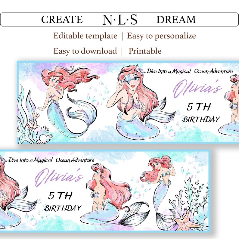 Mermaid Birthday Water Bottle Label | Under the Sea Party, Editable ...