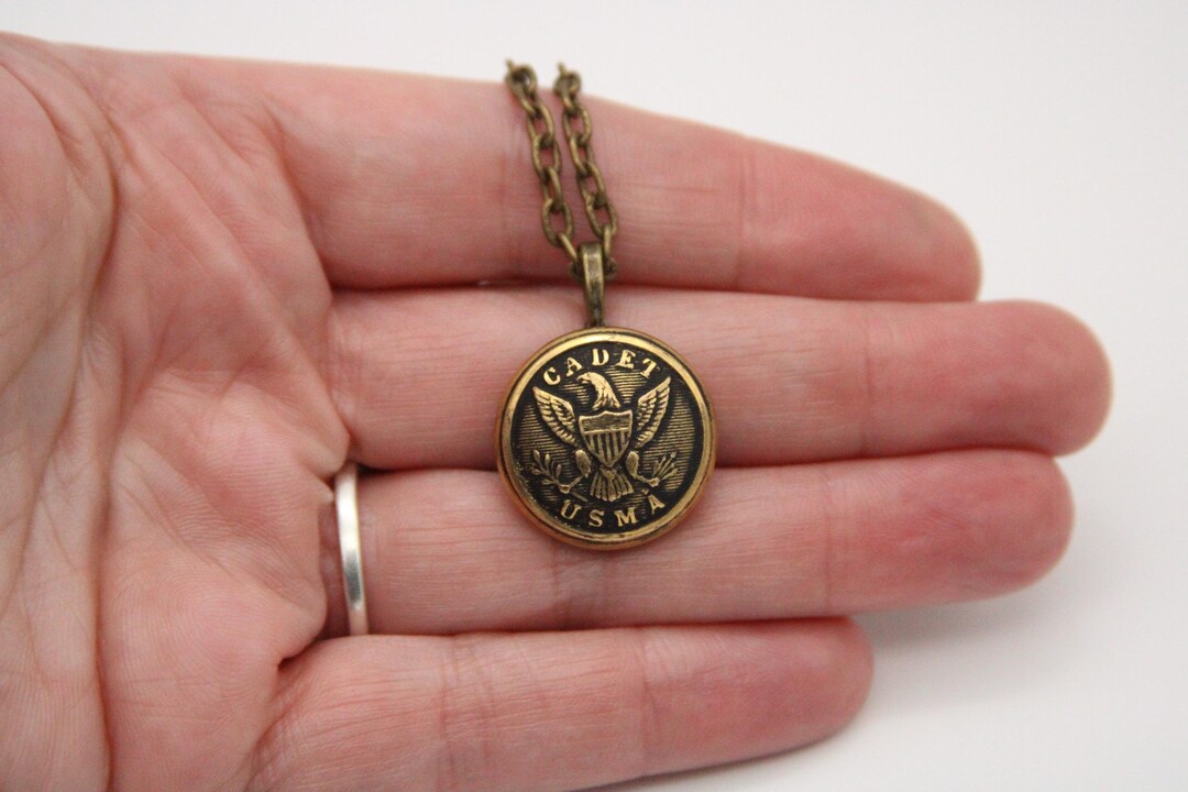 Army Cadet Necklace Brass Military Pendant Academy Jewelry Bald Eagle ...