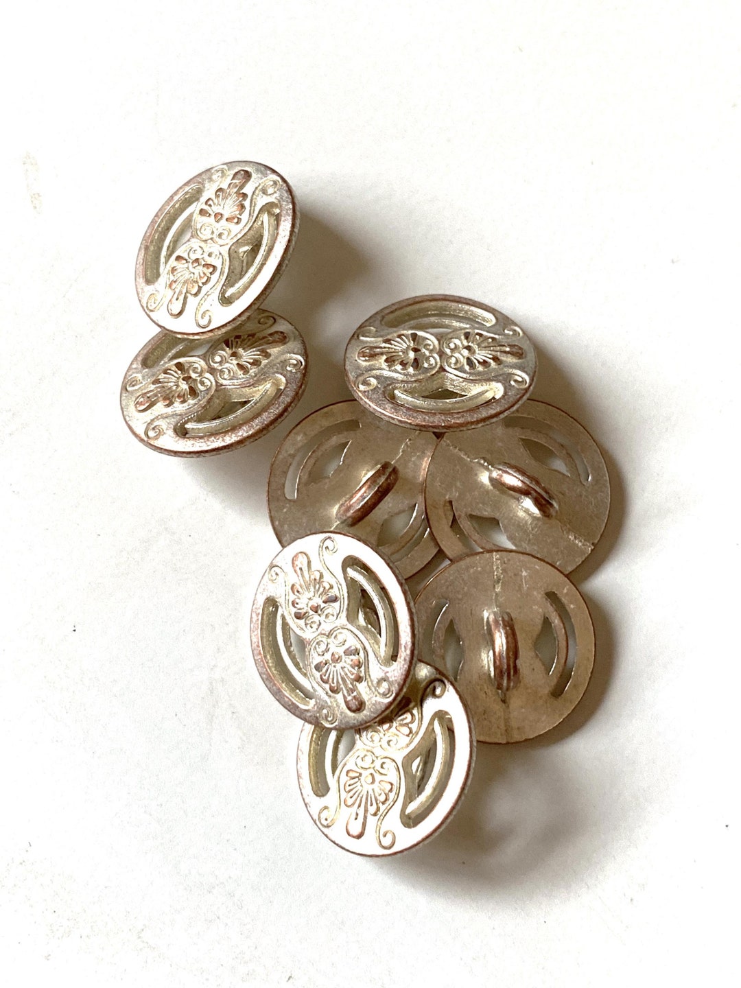 Decorative Buttons Set of 8 Silver With Copper Highlights 15mm - Etsy