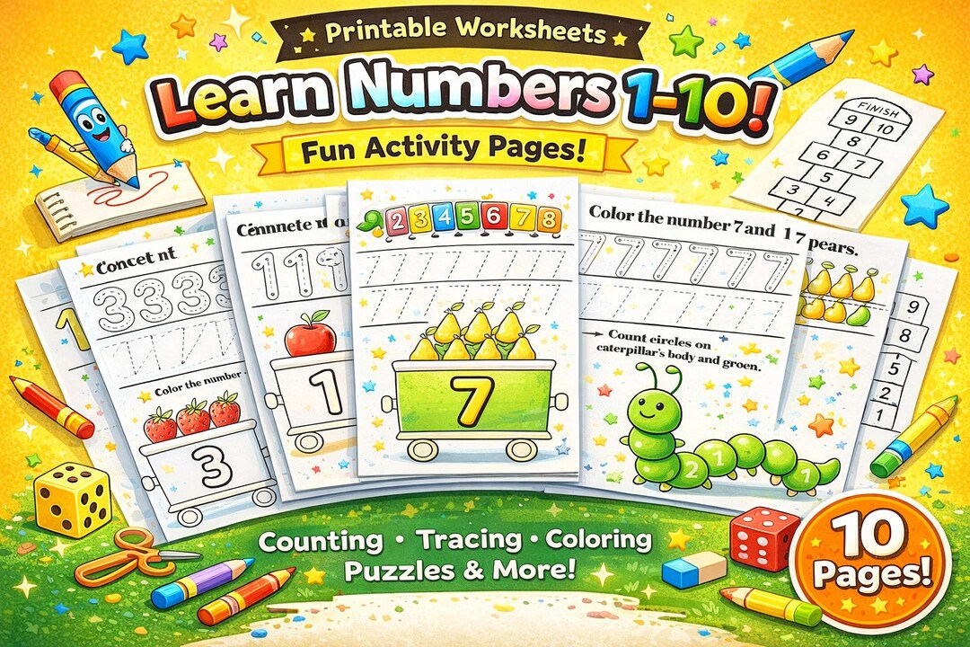 Numbers 1–10 Worksheets for Preschool – 11 Page Printable Counting ...