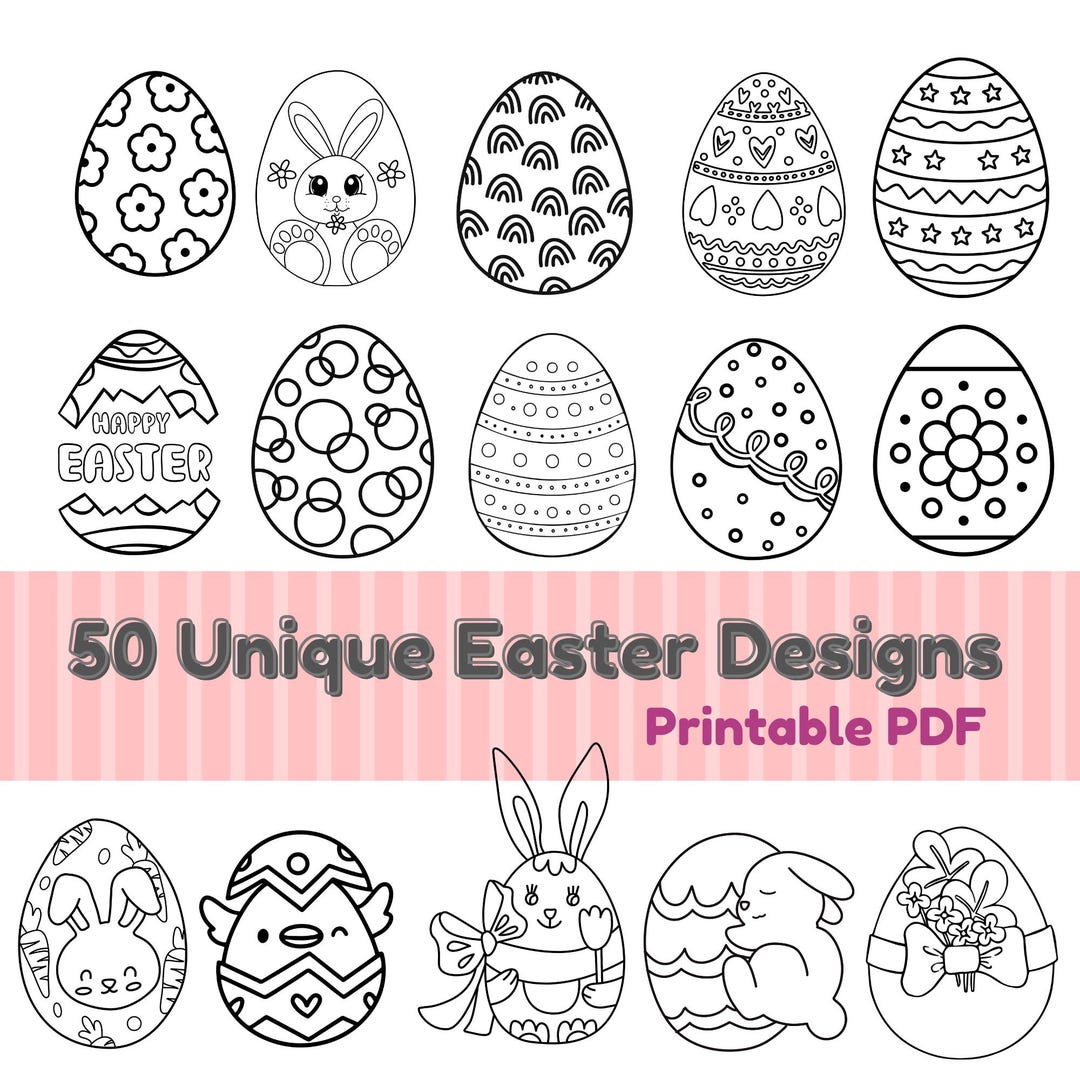 50 Unique Easter Egg Coloring Pages (printable PDF) - Etsy