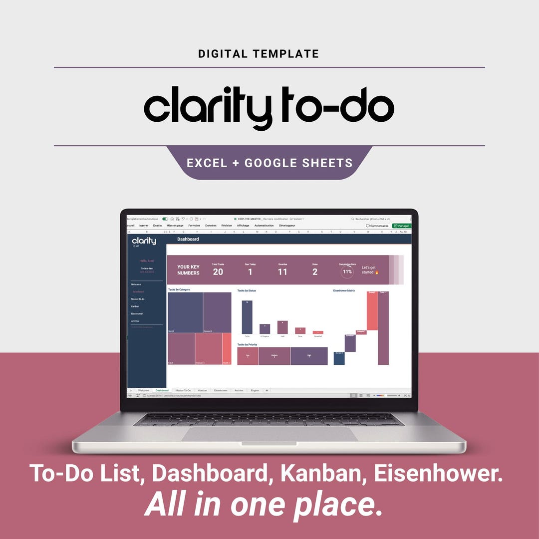 Clarity To-do List Template | Excel & Google Sheets Planner | Daily ...