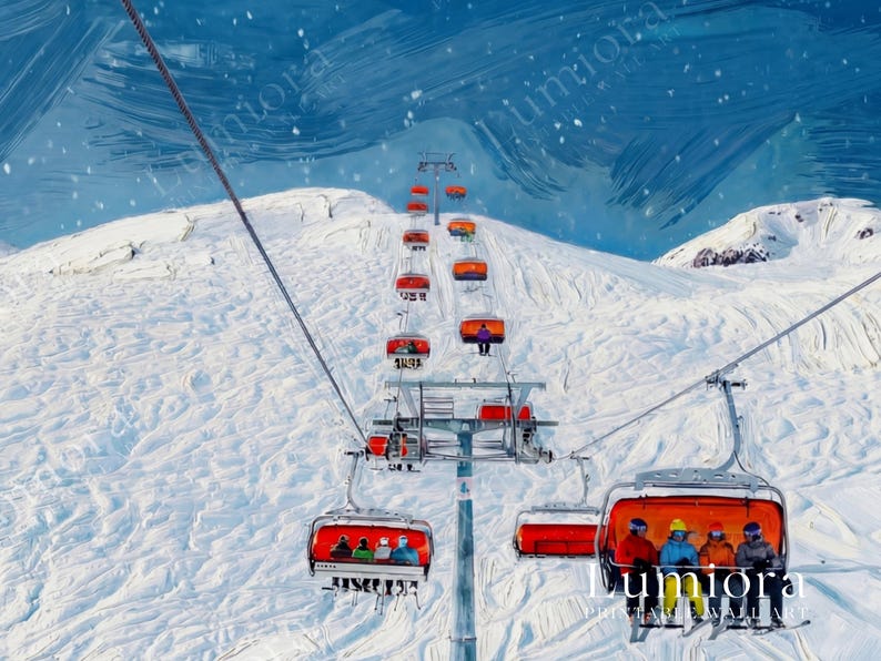 Ski Lift Winter Landscape Samsung Frame TV Art • Snowy Mountain ...
