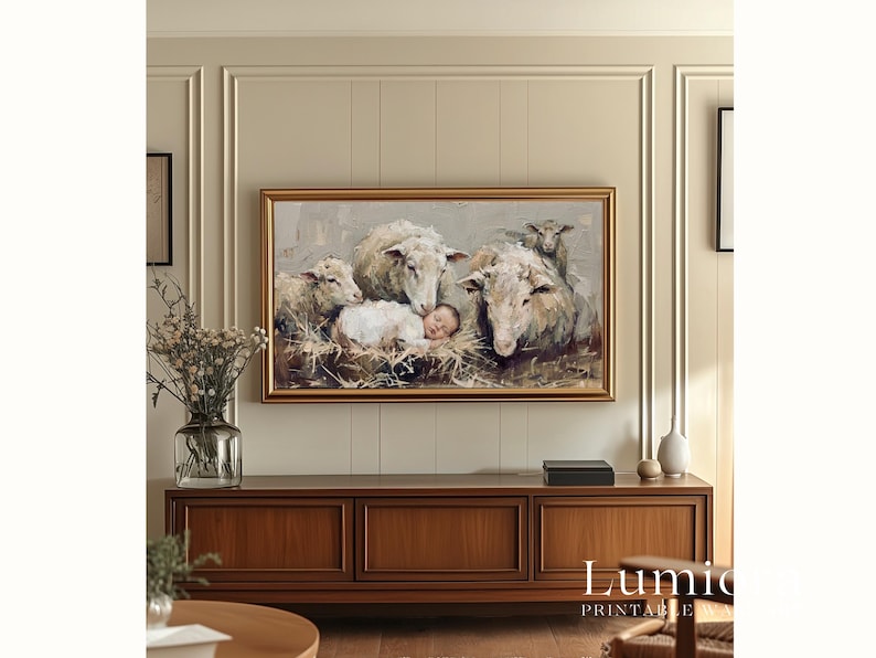 Baby Jesus With Sheep Samsung Frame TV Art, Nativity Scene Screen Decor ...